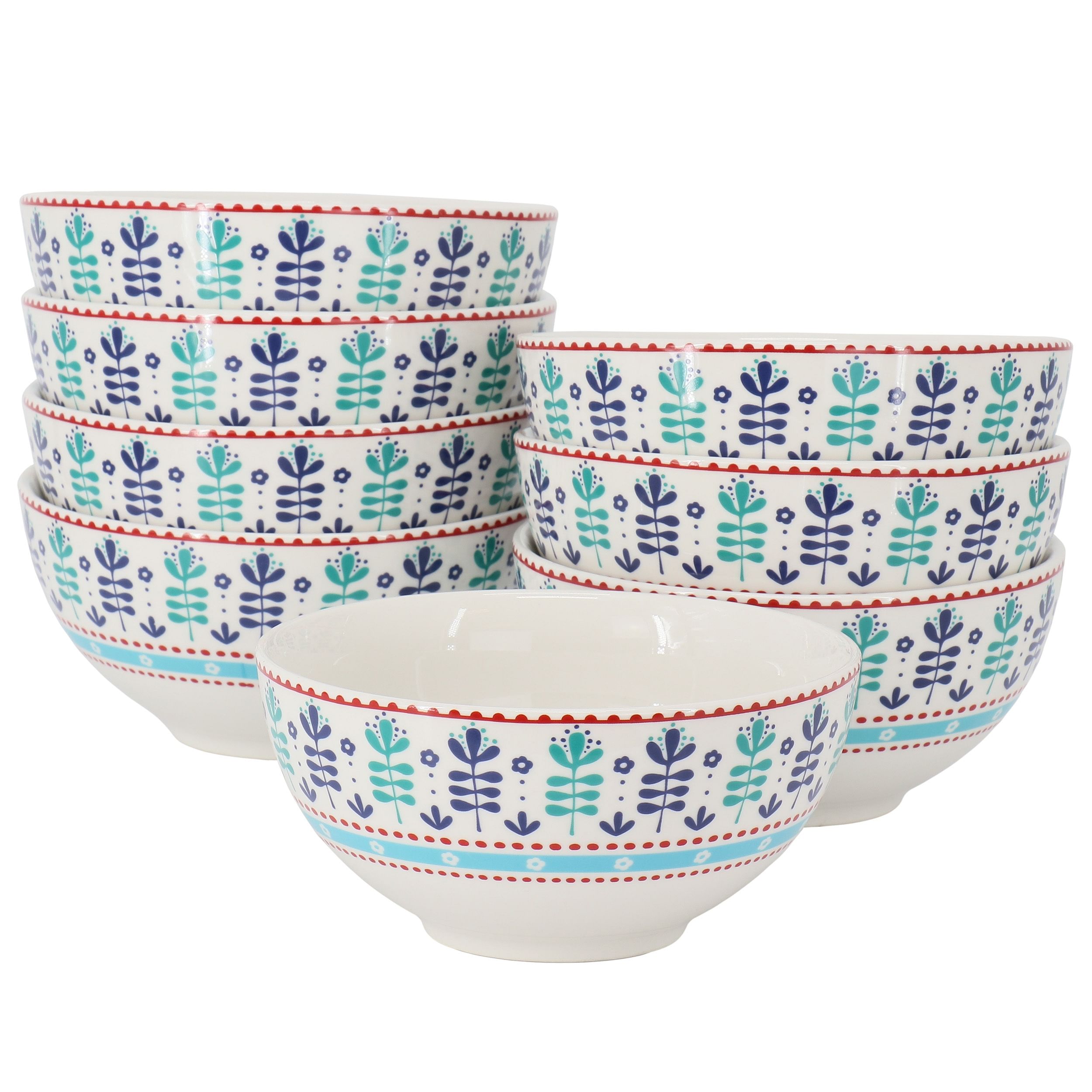 Gibson Home Village Vines Floral 8 Piece 6 Inch Fine Ceramic Bowl Set ...