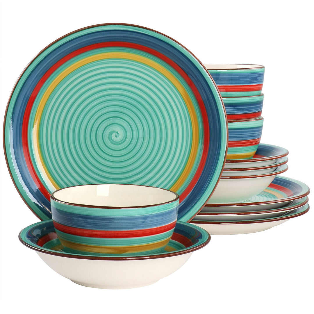 Gibson Home Rainbow 12 Piece Stoneware Dinnerware Set in Green Multi ...